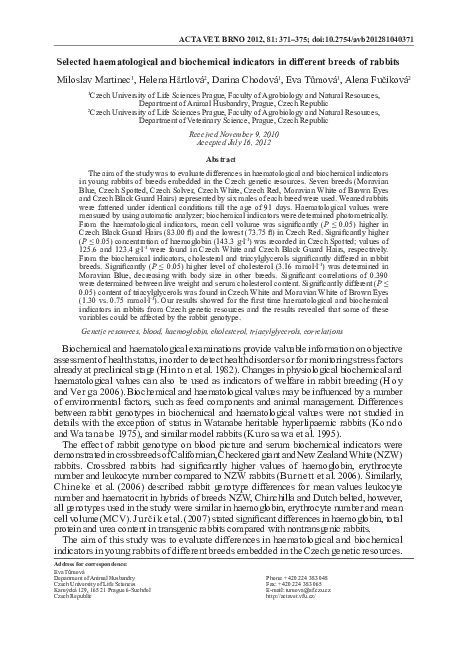 (PDF) Selected haematological and biochemical indicators in different ...