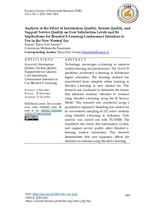 (PDF) Analysis of the Effect of Information Quality, System Quality ...