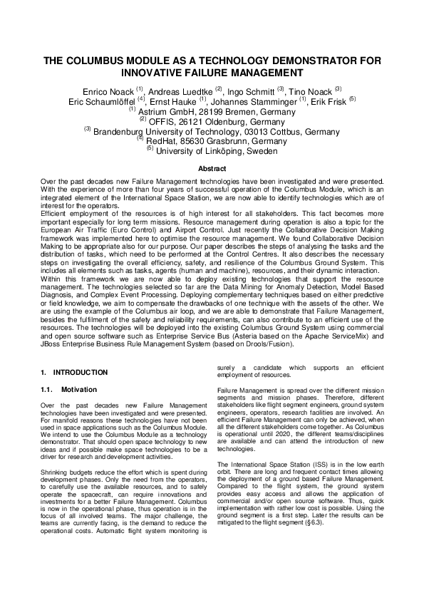(PDF) The columbus module as a technology demonstrator for innovative ...