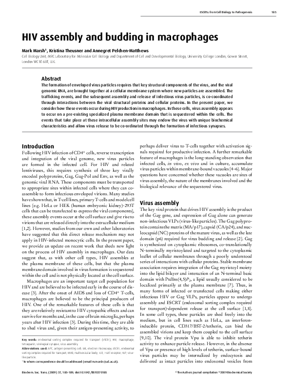 (PDF) HIV assembly and budding in macrophages