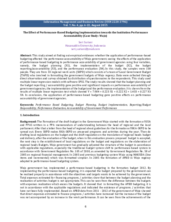 (PDF) The Effect of Performance-Based Budgeting Implementation towards the Institution ...