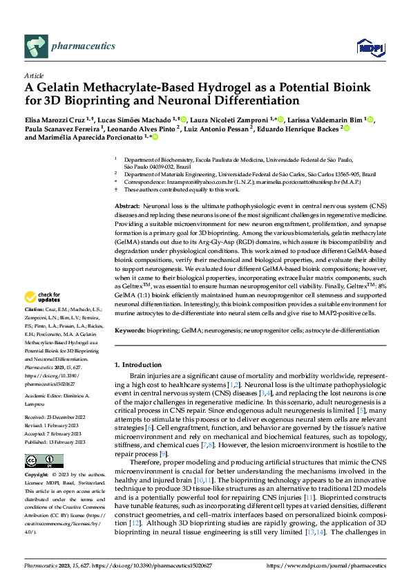 (PDF) A Gelatin Methacrylate-Based Hydrogel as a Potential Bioink for 3D Bioprinting and ...