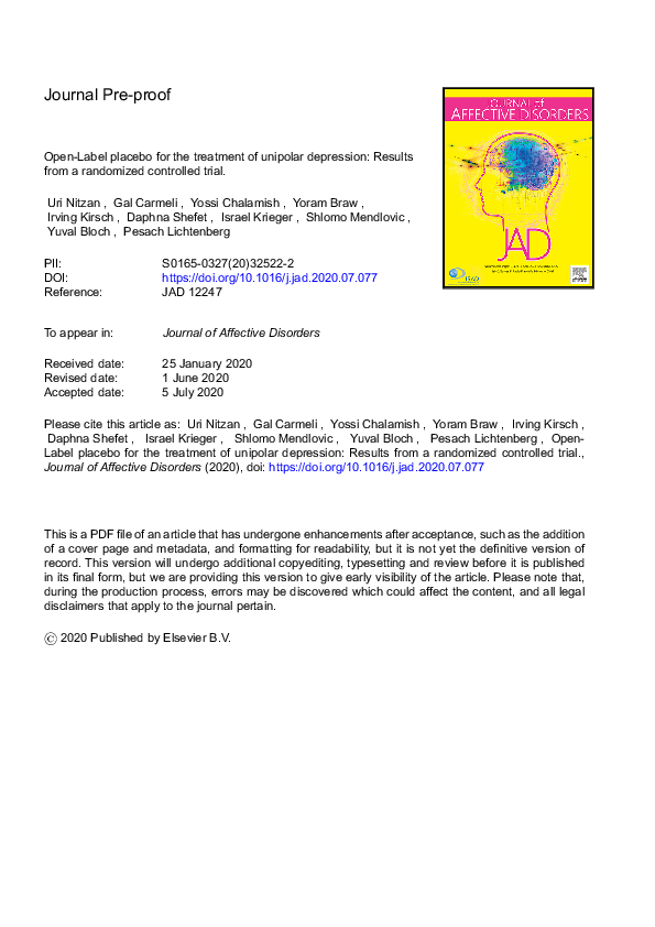 (PDF) Open-Label placebo for the treatment of unipolar depression ...
