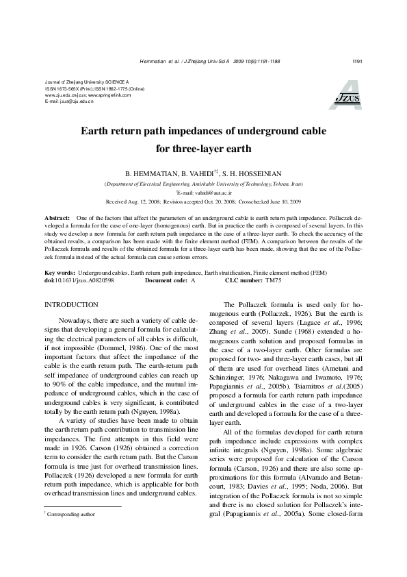 (PDF) Earth return path impedances of underground cable for three-layer ...