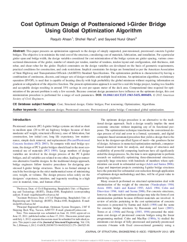 (PDF) Cost Optimum Design of Posttensioned I-Girder Bridge Using Global Optimization Algorithm