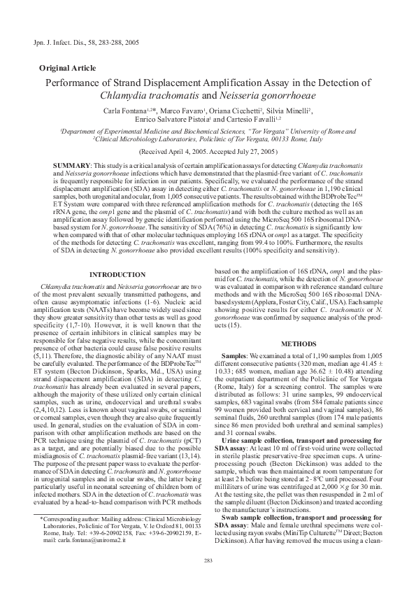 (PDF) Performance of strand displacement amplification assay in the ...