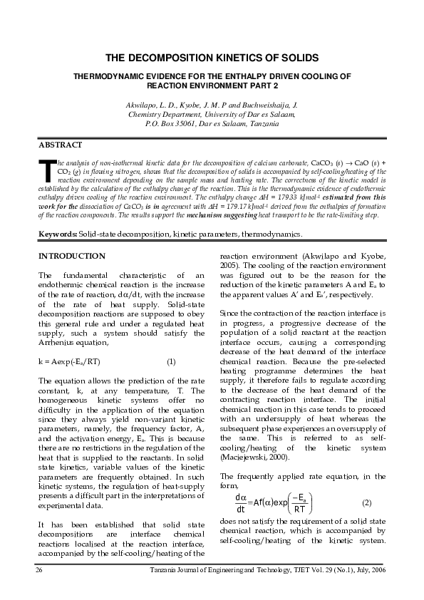 (PDF) The Decomposition Kinetics of Solids Thermodynamic Evidence for ...