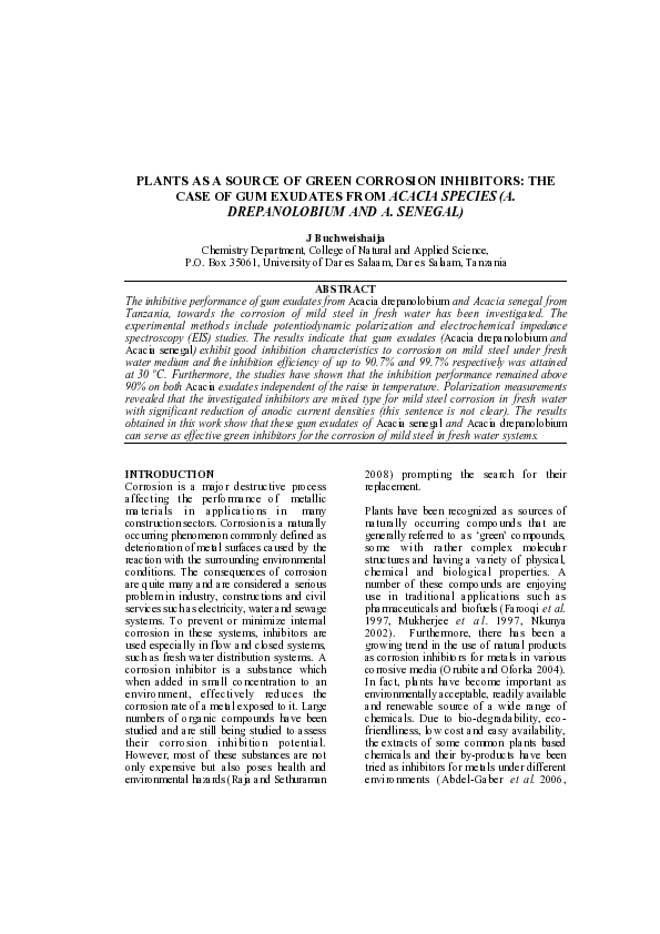 (PDF) Plants as a source of green corrosion inhibitors: the case of gum ...