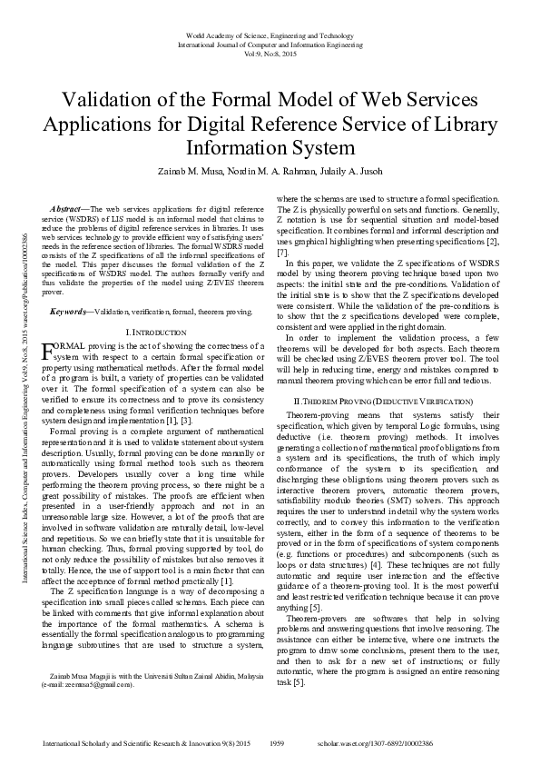 (PDF) Validation Of The Formal Model Of Web Services Applications For ...