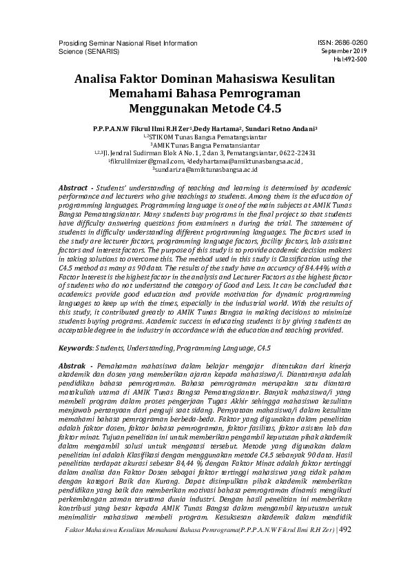 (PDF) Analisa Faktor Dominan Mahasiswa Kesulitan Memahami Bahasa ...