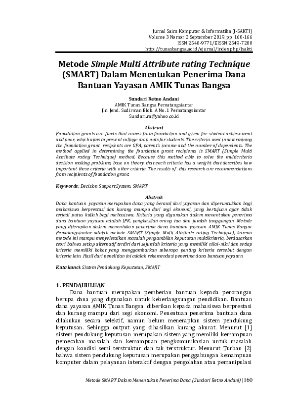 (PDF) Metode Simple Multi Attribute rating Technique (SMART) Dalam ...