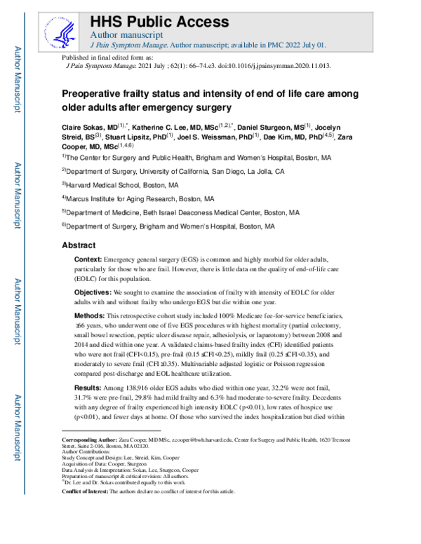 (PDF) Preoperative Frailty Status and Intensity of End-of-Life Care ...