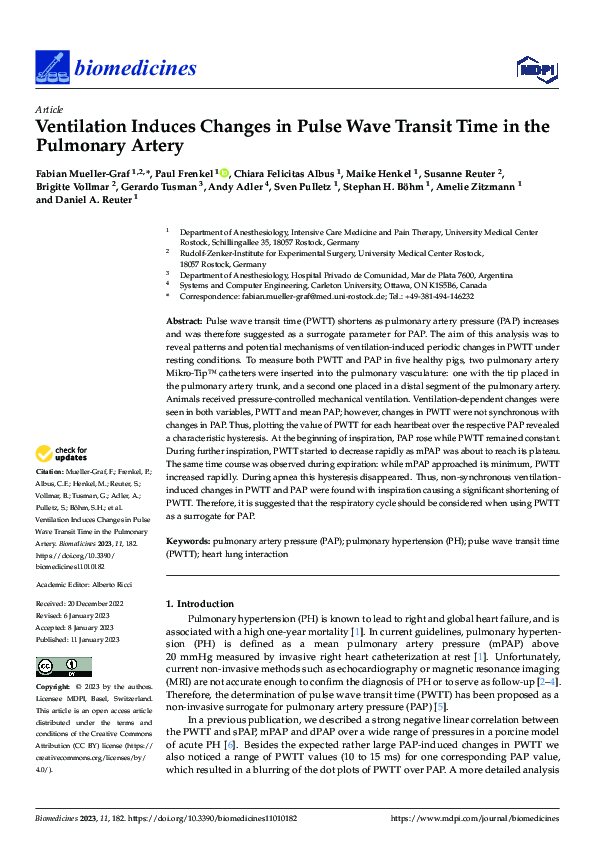 (PDF) Ventilation Induces Changes in Pulse Wave Transit Time in the ...