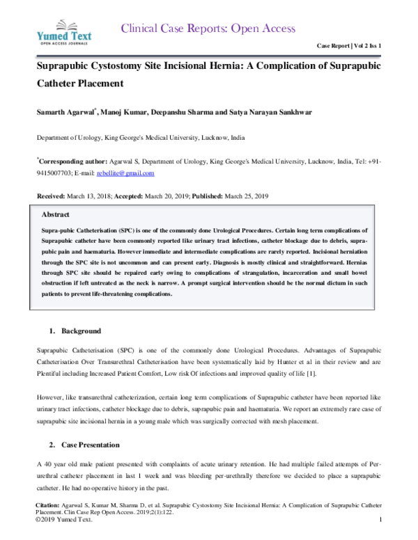 (PDF) Suprapubic Cystostomy Site Incisional Hernia: A Complication of ...