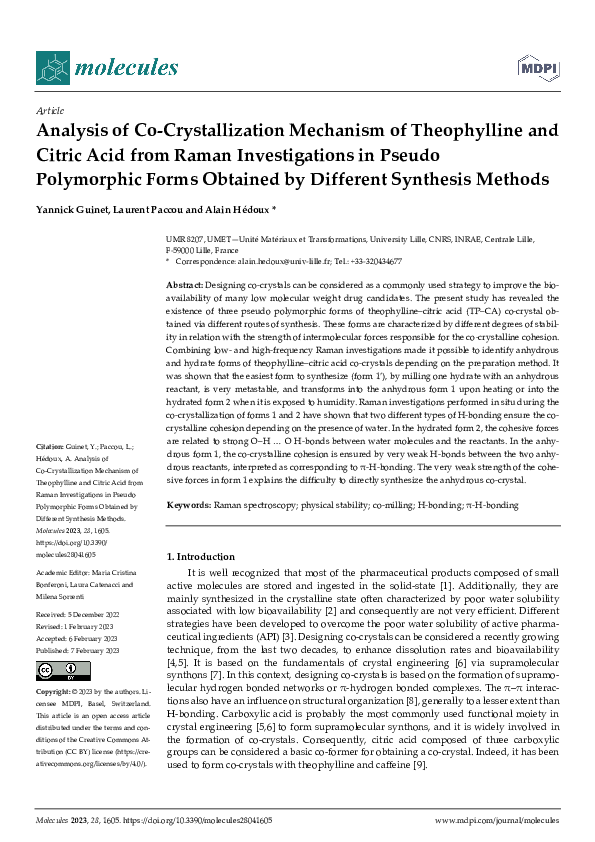(PDF) Analysis of Co-Crystallization Mechanism of Theophylline and Citric Acid from Raman ...