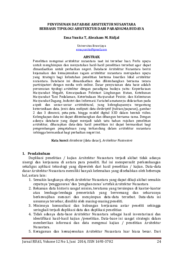 (PDF) Penyusunan Database Arsitektur Nusantara Berbasis Tipologi Arsitektur Dari Paradigma ...