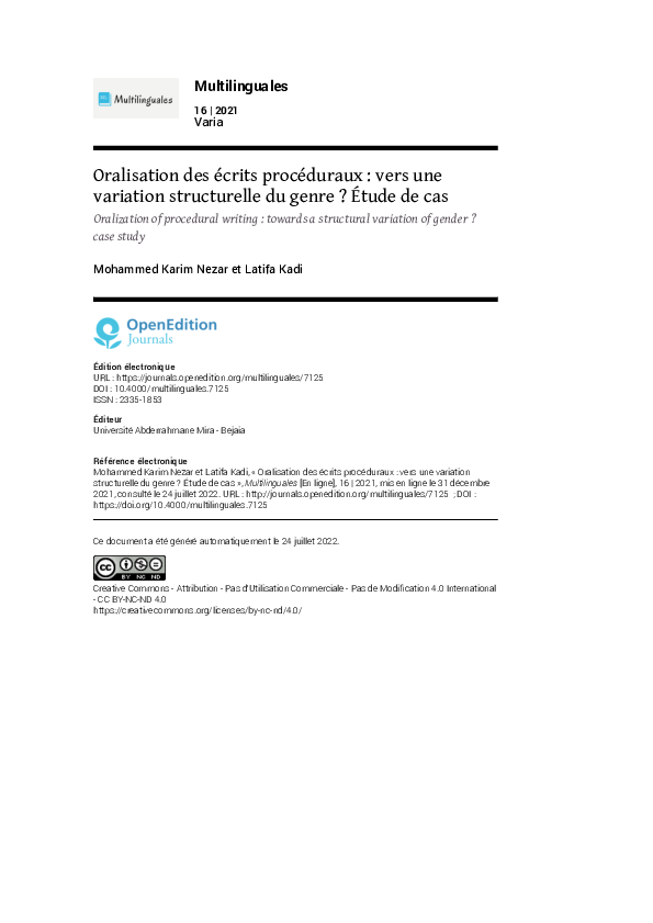 (PDF) Oralisation des écrits procéduraux : vers une variation ...