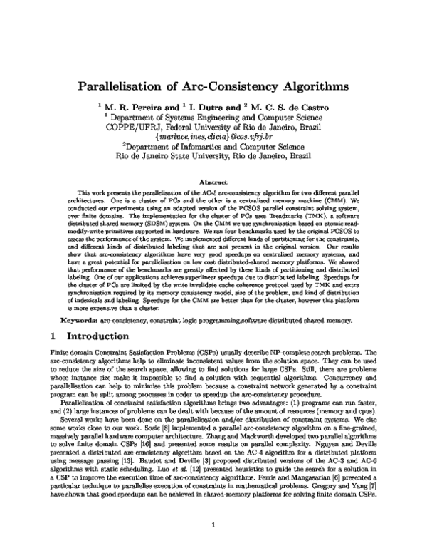 (PDF) Parallelisation of arc-consistency algorithms