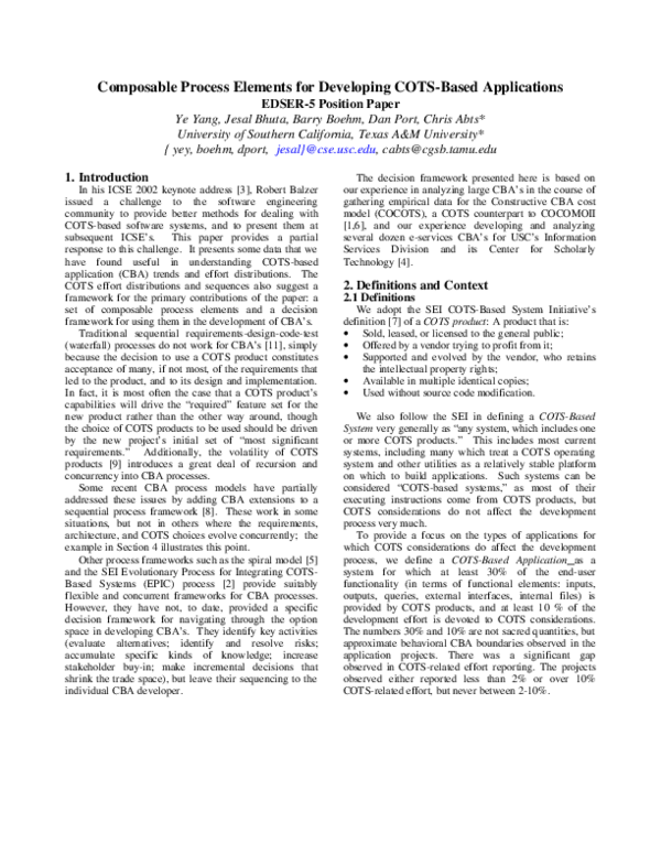 (PDF) Composable process elements for developing COTS-based applications