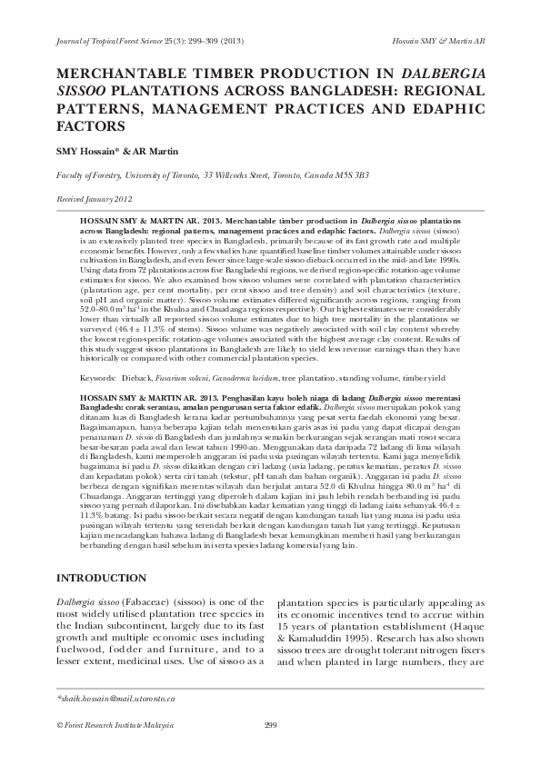 (PDF) Merchantable timber production in Dalbergia sissoo plantations ...