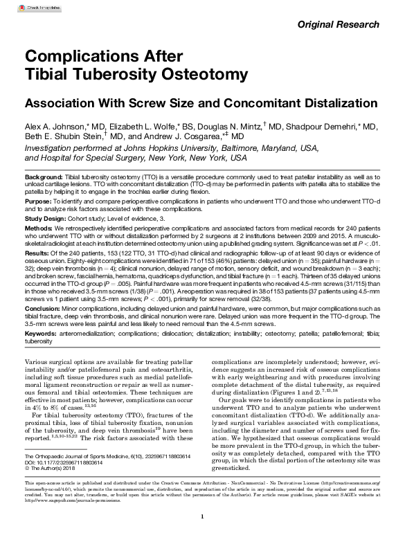(PDF) Complications After Tibial Tuberosity Osteotomy: Association With ...