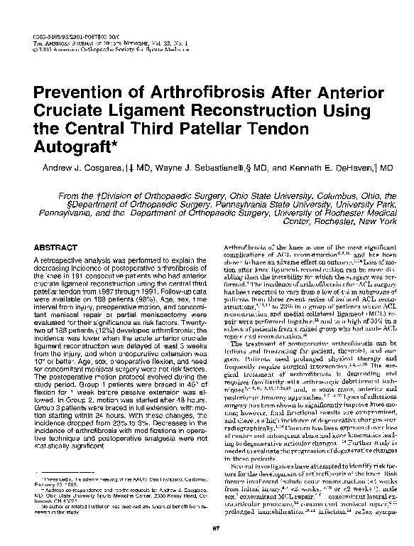 (PDF) Prevention of Arthrofibrosis After Anterior Cruciate Ligament Reconstruction Using the ...