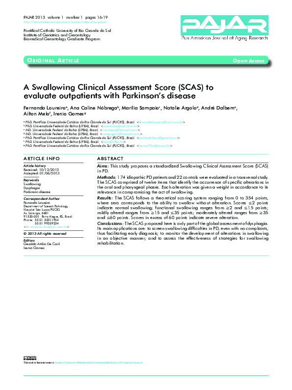 (PDF) A Swallowing Clinical Assessment Score (SCAS) to evaluate ...