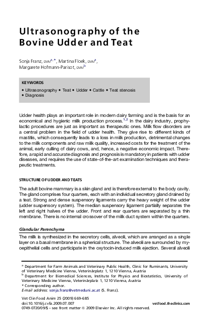 (PDF) Ultrasonography of the Bovine Udder and Teat