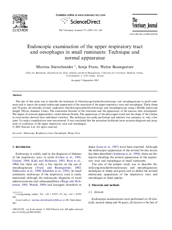 (PDF) Endoscopic examination of the upper respiratory tract and ...