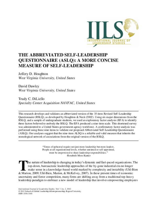 (PDF) The Abbreviated Self-Leadership Questionnaire (ASLQ): A More ...