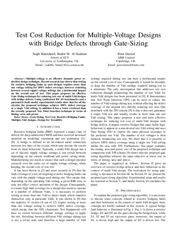 (PDF) Test cost reduction for multiple-voltage designs with bridge ...