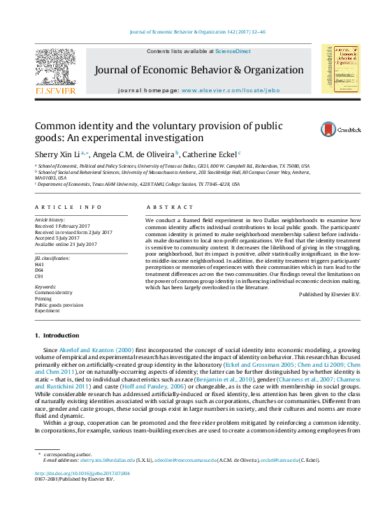 (PDF) Common Identity and the Voluntary Provision of Public Goods: An ...