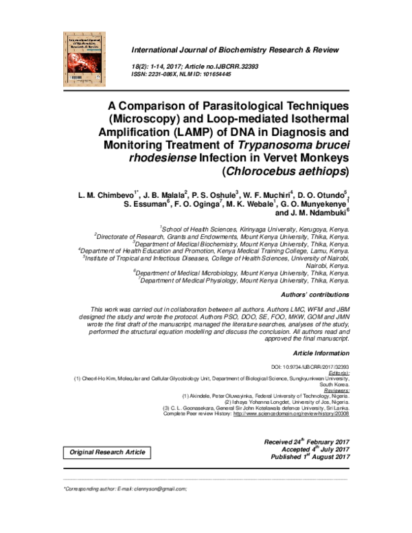 (PDF) A Comparison of Parasitological Techniques (Microscopy) and Loop ...