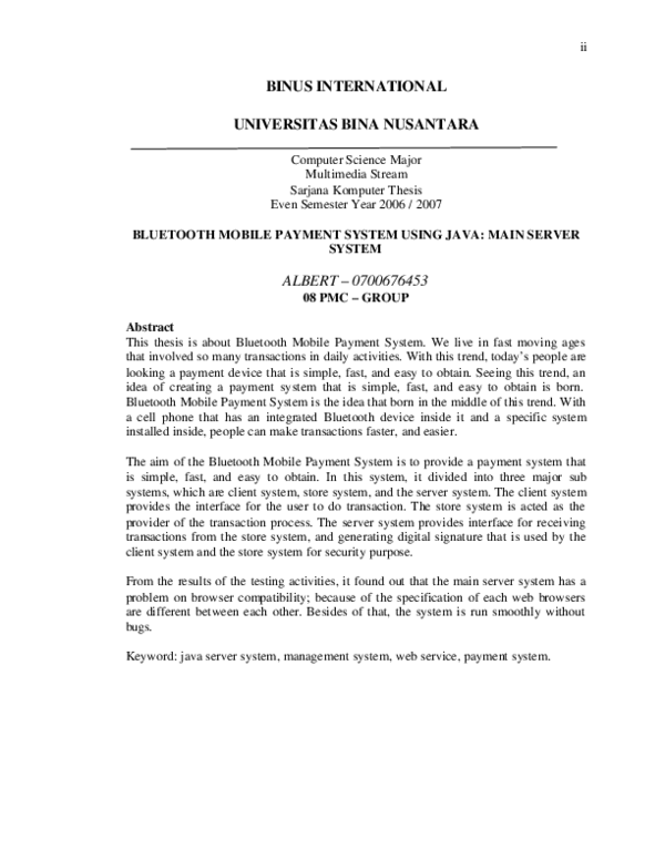 (PDF) Bluetooth Mobile Payment System Using Java: Main Server System