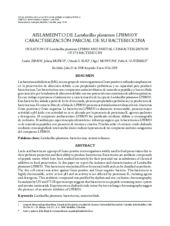 Pdf Isolation Of Lactobacillus Plantarum Lpbm10 And Partial Characterization Of Its Bacteriocin