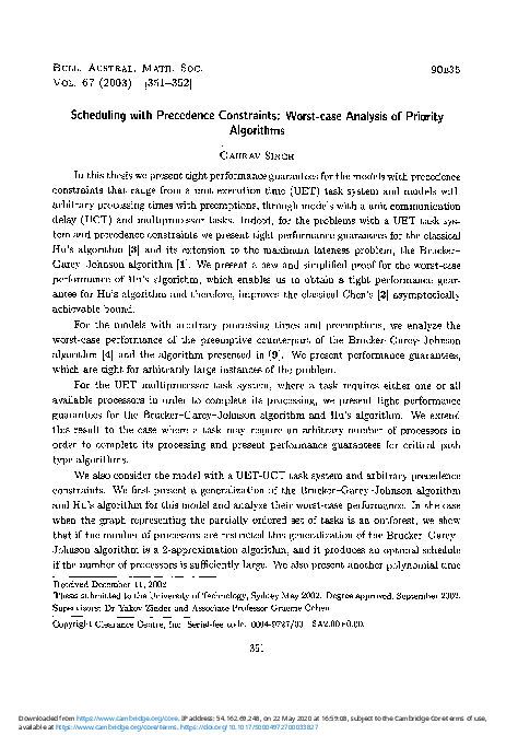 Pdf Scheduling With Precedence Constraints Worst Case Analysis Of Priority Algorithms 5307