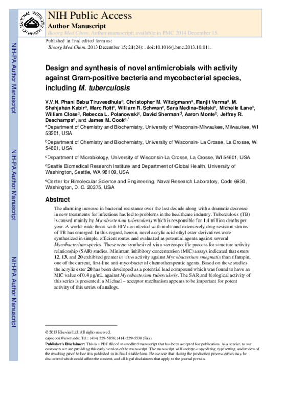 (PDF) Design and synthesis of novel antimicrobials with activity ...