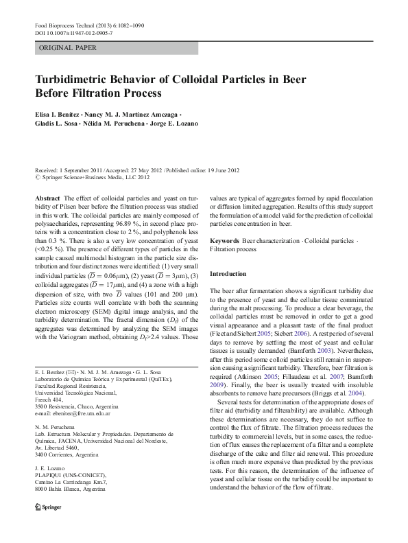 (PDF) Turbidimetric Behavior of Colloidal Particles in Beer Before ...