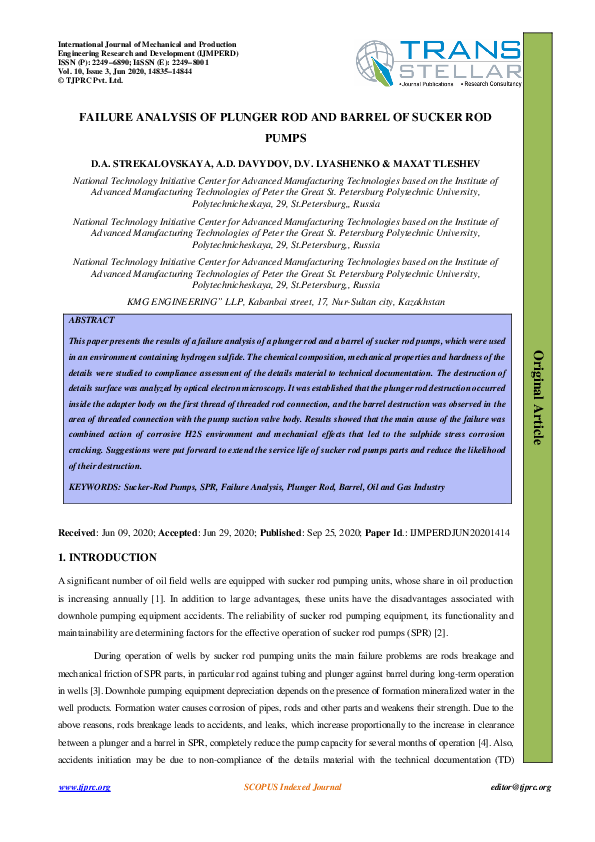 (PDF) Failure Analysis of Plunger Rod and Barrel of Sucker Rod Pumps