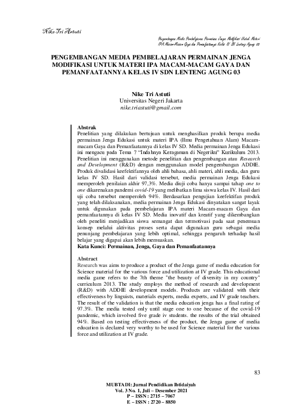 (PDF) Pengembangan Media Pembelajaran Permainan Jenga Modifikasi Untuk ...