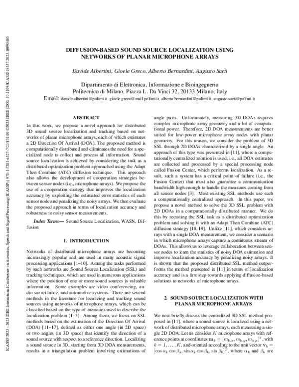 (PDF) Diffusion-Based Sound Source Localization Using Networks of ...