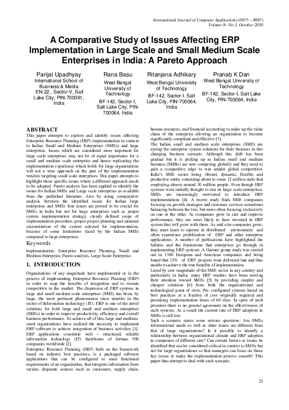(PDF) A Comparative Study of Issues Affecting ERP Implementation in Large Scale and Small Medium ...