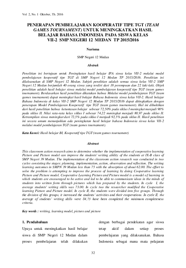 (PDF) Penerapan Pembelajaran Kooperatif Tipe TGT (Team Games Tournament) Untuk Meningkatkan ...