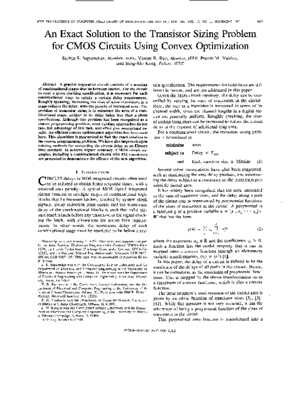 Pdf An Exact Solution To The Transistor Sizing Problem For Cmos Circuits Using Convex Optimization