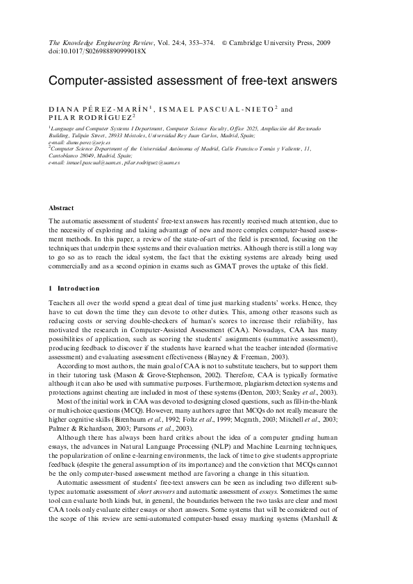 (PDF) Computer-assisted assessment of free-text answers