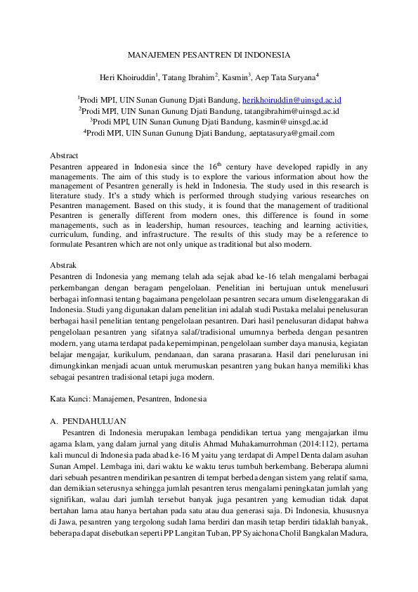 (PDF) Manajemen pesantren di Indonesia