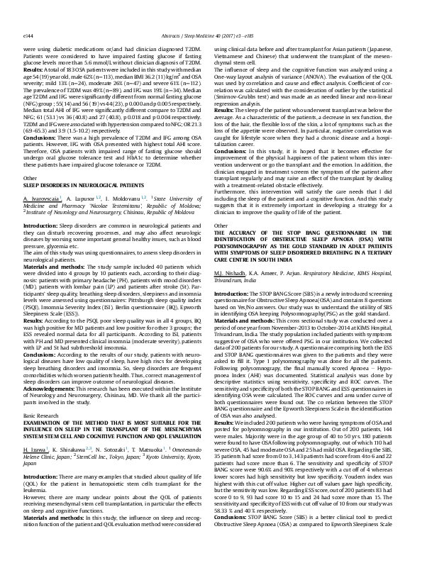 (PDF) The accuracy of the stop bang questionnaire in the identification ...
