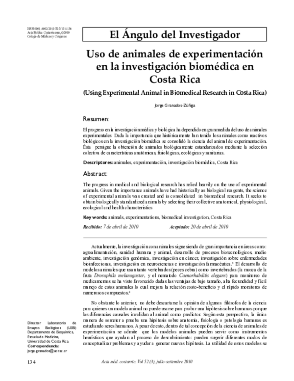 (PDF) El Ángulo del Investigador Uso de animales de experimentación en ...