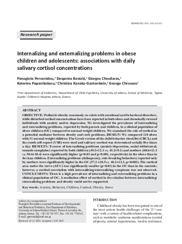 (PDF) Internalizing and externalizing problems in obese children and ...
