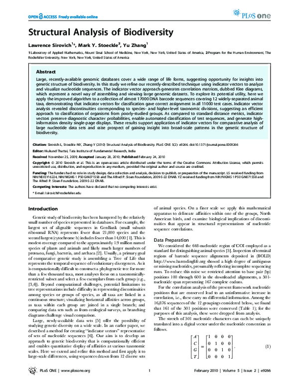 Pdf Structural Analysis Of Biodiversity